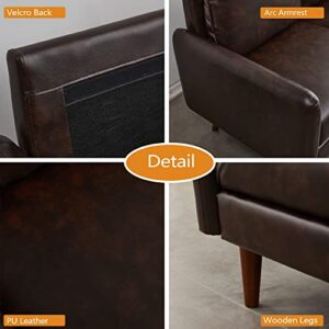 INSTORY Leather Sofa Modern Couch with Wooden Legs for Living Room,Office - Brown