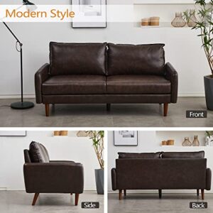 INSTORY Leather Sofa Modern Couch with Wooden Legs for Living Room,Office - Brown