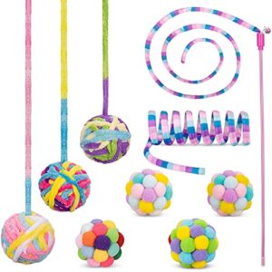 retro shaw 9 pack cat toys for indoor cats, cat wand toys with cat balls and cat spring