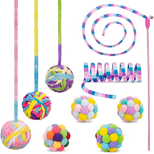 Retro Shaw 9 Pack Cat Toys for Indoor Cats, Cat Wand Toys with Cat Balls and Cat Spring