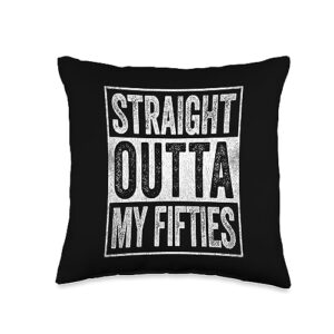 Present 60-YO B-Day Gift 60 Years Old Men Women Straight Outta My Fifties 60 Years Old Funny 60th Birthday Throw Pillow, 16x16, Multicolor