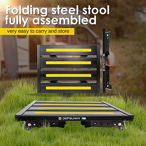 DEPSUNNY Adjustable Height Aluminum RV Step, Stable Foldable Platform Step Stool, Supports Up to 1,000 lb, Non-Slip Rubber Feet and Platform Mat, Easy to Carry (Black)