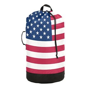 xigua heavy duty laundry backpack with handle and drawstring closure, american flag (2) portable storage bag for laundry room, college dorm, travel