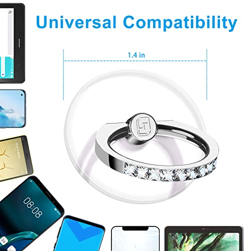 Transparent Phone Ring Holder 2 Pcs, Jsoerpay Clear Cell Phone Ring Holder with Diamond, Finger Grip 360°Rotation Compatible with Most of The Phones, Tablet and Case (Silver)