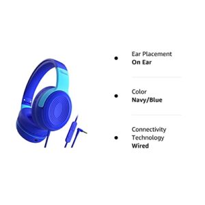 ELECDER Kids Headphones, S8 Wired Headphones for Kids with Microphone for Boys Girls, Adjustable 85dB/94dB Volume Limited, 3.5 mm Jack for School/Kindle/Smartphones/Tablet/Airplane Travel(Navy/Blue)