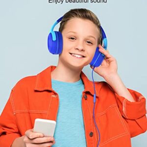 ELECDER Kids Headphones, S8 Wired Headphones for Kids with Microphone for Boys Girls, Adjustable 85dB/94dB Volume Limited, 3.5 mm Jack for School/Kindle/Smartphones/Tablet/Airplane Travel(Navy/Blue)