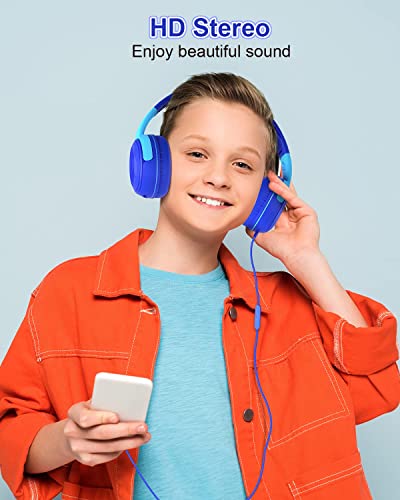 ELECDER Kids Headphones, S8 Wired Headphones for Kids with Microphone for Boys Girls, Adjustable 85dB/94dB Volume Limited, 3.5 mm Jack for School/Kindle/Smartphones/Tablet/Airplane Travel(Navy/Blue)