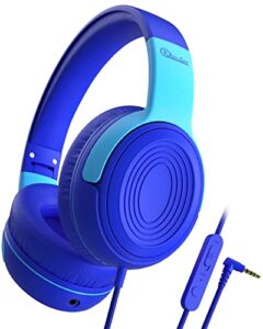 elecder kids headphones, s8 wired headphones for kids with microphone for boys girls, adjustable 85db/94db volume limited, 3.5 mm jack for school/kindle/smartphones/tablet/airplane travel(navy/blue)