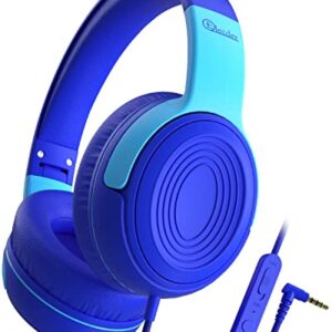 ELECDER Kids Headphones, S8 Wired Headphones for Kids with Microphone for Boys Girls, Adjustable 85dB/94dB Volume Limited, 3.5 mm Jack for School/Kindle/Smartphones/Tablet/Airplane Travel(Navy/Blue)