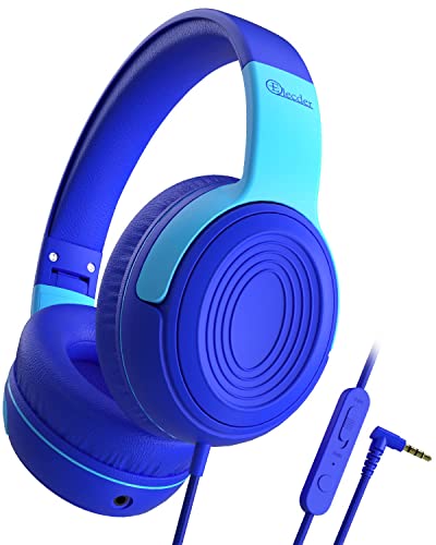 ELECDER Kids Headphones, S8 Wired Headphones for Kids with Microphone for Boys Girls, Adjustable 85dB/94dB Volume Limited, 3.5 mm Jack for School/Kindle/Smartphones/Tablet/Airplane Travel(Navy/Blue)