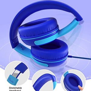 ELECDER Kids Headphones, S8 Wired Headphones for Kids with Microphone for Boys Girls, Adjustable 85dB/94dB Volume Limited, 3.5 mm Jack for School/Kindle/Smartphones/Tablet/Airplane Travel(Navy/Blue)