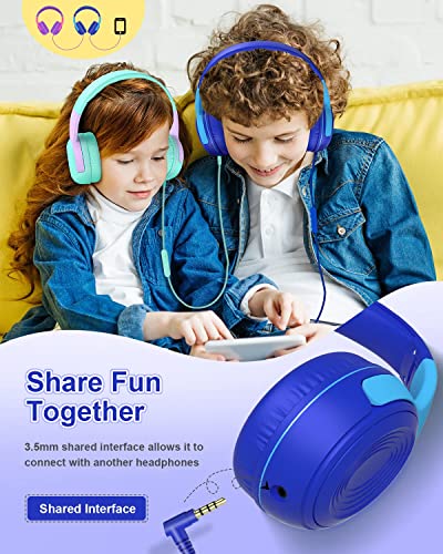 ELECDER Kids Headphones, S8 Wired Headphones for Kids with Microphone for Boys Girls, Adjustable 85dB/94dB Volume Limited, 3.5 mm Jack for School/Kindle/Smartphones/Tablet/Airplane Travel(Navy/Blue)