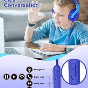 ELECDER Kids Headphones, S8 Wired Headphones for Kids with Microphone for Boys Girls, Adjustable 85dB/94dB Volume Limited, 3.5 mm Jack for School/Kindle/Smartphones/Tablet/Airplane Travel(Navy/Blue)