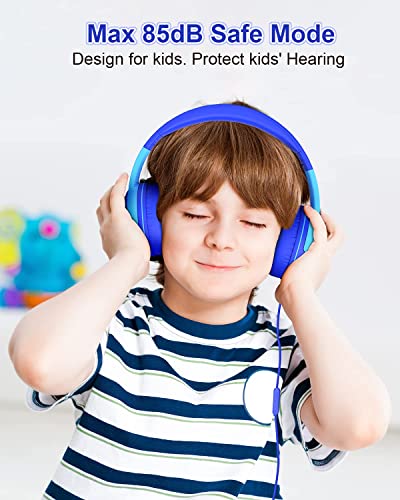 ELECDER Kids Headphones, S8 Wired Headphones for Kids with Microphone for Boys Girls, Adjustable 85dB/94dB Volume Limited, 3.5 mm Jack for School/Kindle/Smartphones/Tablet/Airplane Travel(Navy/Blue)