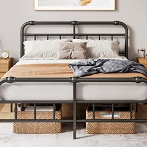 FSCHOS Queen-Bed-Frame-with-Headboard & Footboard, 14 Inch High, Metal Platform Bed-Frame-Queen-Size, Premium Steel Heavy Duty Bed Frame No Box Spring Needed, Easy Assembly, Black