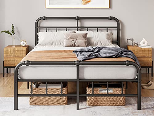 FSCHOS Queen-Bed-Frame-with-Headboard & Footboard, 14 Inch High, Metal Platform Bed-Frame-Queen-Size, Premium Steel Heavy Duty Bed Frame No Box Spring Needed, Easy Assembly, Black