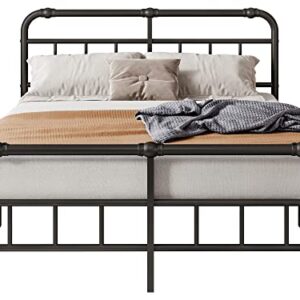 FSCHOS Queen-Bed-Frame-with-Headboard & Footboard, 14 Inch High, Metal Platform Bed-Frame-Queen-Size, Premium Steel Heavy Duty Bed Frame No Box Spring Needed, Easy Assembly, Black