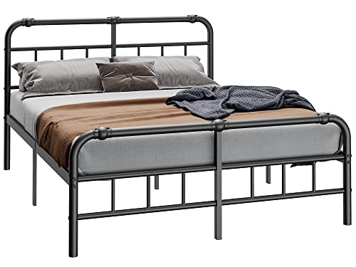 FSCHOS Queen-Bed-Frame-with-Headboard & Footboard, 14 Inch High, Metal Platform Bed-Frame-Queen-Size, Premium Steel Heavy Duty Bed Frame No Box Spring Needed, Easy Assembly, Black