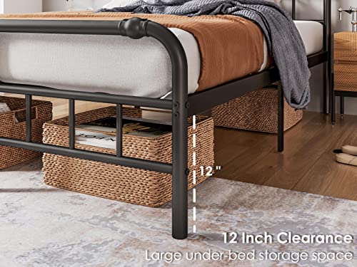 FSCHOS Queen-Bed-Frame-with-Headboard & Footboard, 14 Inch High, Metal Platform Bed-Frame-Queen-Size, Premium Steel Heavy Duty Bed Frame No Box Spring Needed, Easy Assembly, Black