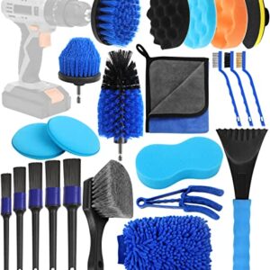 WANTERONG 23Pcs Car Detailing Brush Kit: Car Detailing kit, Auto Detailing Drill Brush Set, Car Detailing Brushes Wash Kit, Car Cleaning Tools Kit for Automotive Interior Exterior Wheel Rim Dashboard