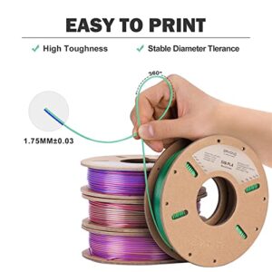 ERYONE Silk Dual Color Filament PLA 3D Printer 1.75mm +/-0.03 mm, Silk Coextrusion PLA Shiny Filament 0.25kg/Spools,4Pack(2.2lbs), Blue&Green, Red&Green, Red&Blue, Gold&Purple