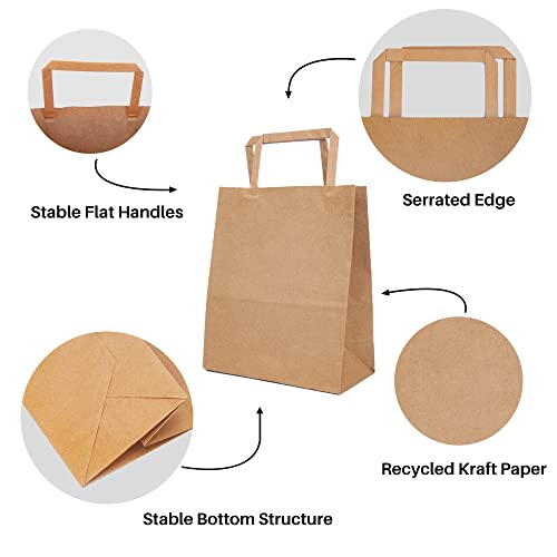 L LIKED Gift Bags Bulk 7x3.5 x8.5 Inches, 50 Pack Brown Kraft Paper Bags with Handles for Shopping Bags, Party Bags, Retail Bags, Birthday Gift Bags (Pach of 50)