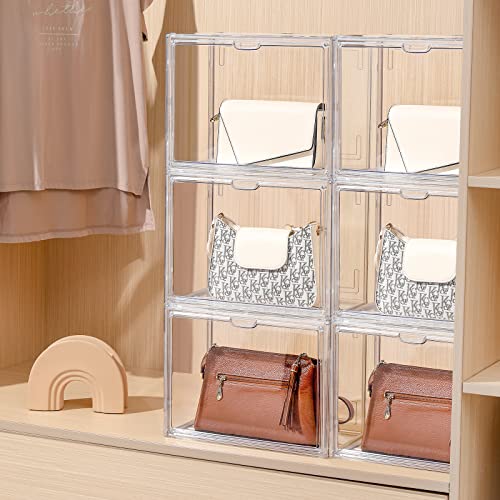 Coorganisers 3 Packs Plastic Purse and Handbag Organizer for Closet, Clear Acrylic Display Case with Magnetic Door, Stackable Storage Organizer for Wallet, Book, Cosmetic, Toys, Clutch, Collectibles