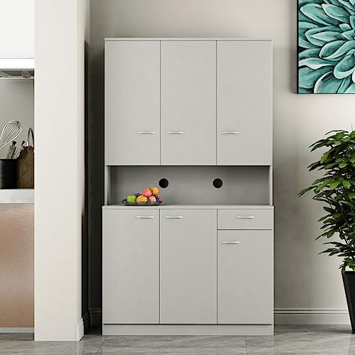 WERSMT Kitchen Pantry Storage Cabinet with 6 Door 1 Drawer 1 Display Space, Multifunctional Buffet Storage Coffee Bar for Kitchen, Living Room, 39.37"x15.35"x70.86",White