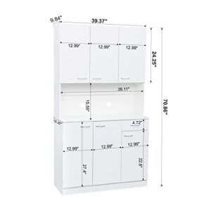 WERSMT Kitchen Pantry Storage Cabinet with 6 Door 1 Drawer 1 Display Space, Multifunctional Buffet Storage Coffee Bar for Kitchen, Living Room, 39.37"x15.35"x70.86",White