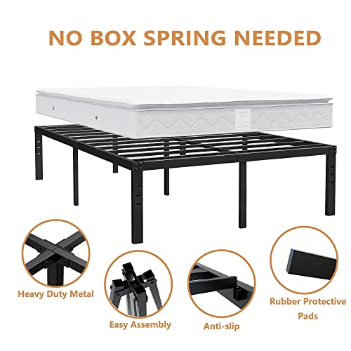 Artimorany King Size Bed Frame 18 Inches Tall, Heavy Duty Metal Platform, Steel Slats with 3000lbs, No Box Spring Needed, Easy Assembly, Noise Free, Black