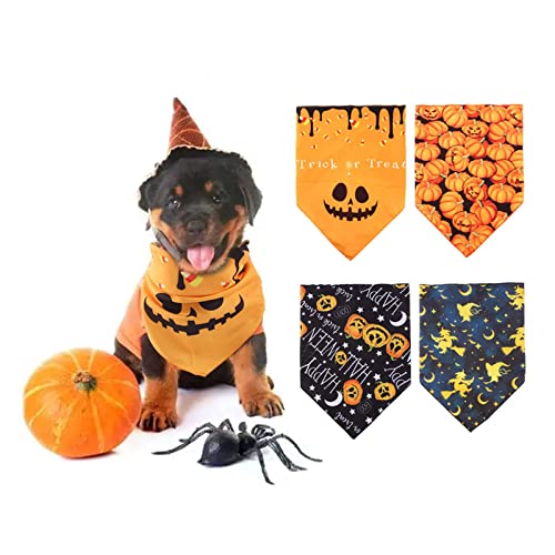 YUDANSI 4 Pack Halloween Dog Bandanas, Dog Halloween Costumes Washable Adjustable Triangle Cat Dog Neckerchief, Happy Halloween Dog Birthday Party Bandana Accessories for Small Medium Large Dogs