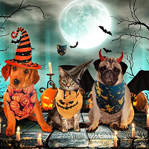 YUDANSI 4 Pack Halloween Dog Bandanas, Dog Halloween Costumes Washable Adjustable Triangle Cat Dog Neckerchief, Happy Halloween Dog Birthday Party Bandana Accessories for Small Medium Large Dogs