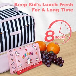 TOURIT Reusable Soft Kids Ice Packs for Lunch Box Lunch Bags and Cooler, BPA Free, Slim and Keep Food Cold Long, Super Cute Ice Packs, Easy to Clean (2 Packs Pink Unicorn