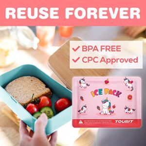 TOURIT Reusable Soft Kids Ice Packs for Lunch Box Lunch Bags and Cooler, BPA Free, Slim and Keep Food Cold Long, Super Cute Ice Packs, Easy to Clean (2 Packs Pink Unicorn