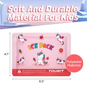 TOURIT Reusable Soft Kids Ice Packs for Lunch Box Lunch Bags and Cooler, BPA Free, Slim and Keep Food Cold Long, Super Cute Ice Packs, Easy to Clean (2 Packs Pink Unicorn