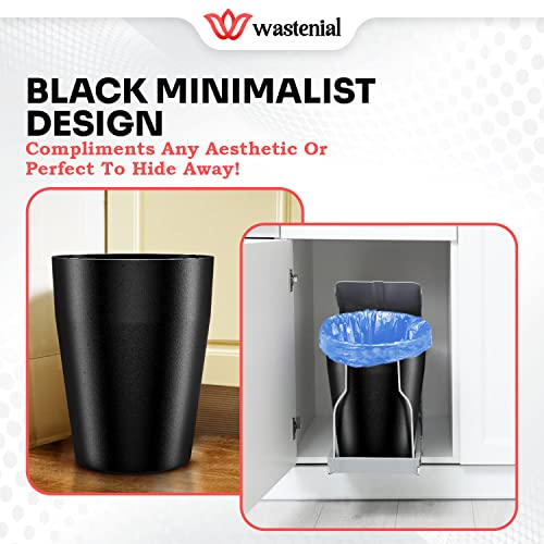 Wastenial 4pcs Plastic Round 1-Gallon Small Trash Can | Garbage Can Small, Wastebasket for Bathroom, Bedroom, Kitchen, Home Office, and Kids Room, Garbage Container Bin | Matte Black Trash Bin…