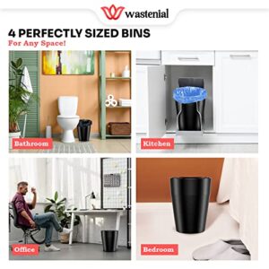 Wastenial 4pcs Plastic Round 1-Gallon Small Trash Can | Garbage Can Small, Wastebasket for Bathroom, Bedroom, Kitchen, Home Office, and Kids Room, Garbage Container Bin | Matte Black Trash Bin…