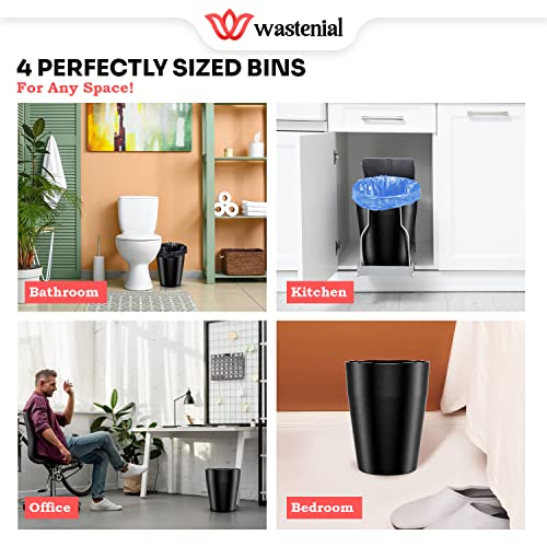 Wastenial 4pcs Plastic Round 1-Gallon Small Trash Can | Garbage Can Small, Wastebasket for Bathroom, Bedroom, Kitchen, Home Office, and Kids Room, Garbage Container Bin | Matte Black Trash Bin…