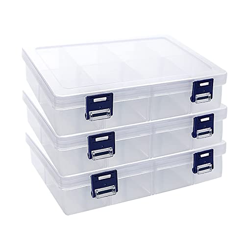 3Pcs Large Transparent Plastic Storage Box with Adjustable Dividers 8 Grids Clear Rectangular Organizer Container for Jewelry Beads Earring Fishing Hook Small Accessories