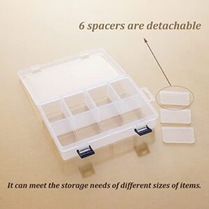 3Pcs Large Transparent Plastic Storage Box with Adjustable Dividers 8 Grids Clear Rectangular Organizer Container for Jewelry Beads Earring Fishing Hook Small Accessories