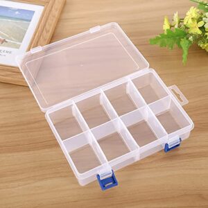 3Pcs Large Transparent Plastic Storage Box with Adjustable Dividers 8 Grids Clear Rectangular Organizer Container for Jewelry Beads Earring Fishing Hook Small Accessories