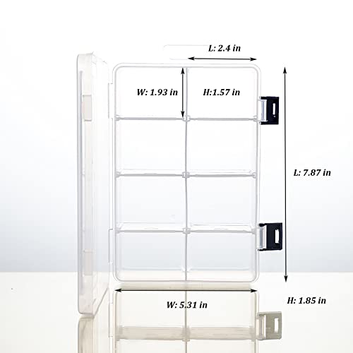 3Pcs Large Transparent Plastic Storage Box with Adjustable Dividers 8 Grids Clear Rectangular Organizer Container for Jewelry Beads Earring Fishing Hook Small Accessories