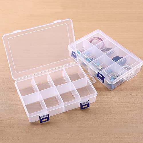 3Pcs Large Transparent Plastic Storage Box with Adjustable Dividers 8 Grids Clear Rectangular Organizer Container for Jewelry Beads Earring Fishing Hook Small Accessories