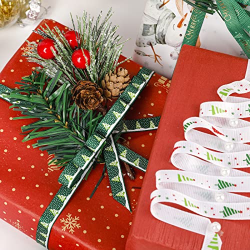 WELTOKE Christmas Ribbons Holiday Grosgrain Satin Ribbons for Christmas Gifts Wrapping Christmas Tree Decorations Festival DIY Crafts Wedding Hair Bows Party Favor(20 Pcs 3 Sizes 55 Yards)