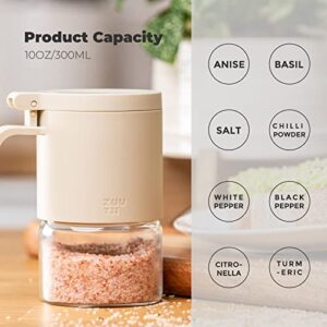 Zuutii Glass Spice Jars,Spice Containers with Spoons, Set of 2 10oz/300ml Spice Bottles, Mini Seasoning Storage Jars with Flapper Caps for Salt, Sugar, Peppers, Chili in Kitchen