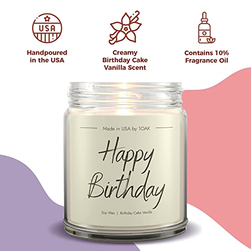 1OAK Happy Birthday Candle - Birthday Cake Candle - Birthday Candles for Women - Happy Birthday Gifts for Women - Happy Birthday Candles Gifts for Women - Bday Gift for Women - Clear Glass Jar 9oz