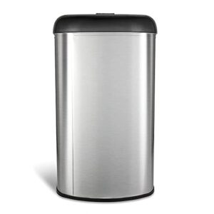 NINESTARS 13 Gal Stainless Steel Semi Round Open Top Trash Can w/ Finger Print Resisting Brushed Finish and Ring Liner, Silver Can, Black Lid (2 Pack)