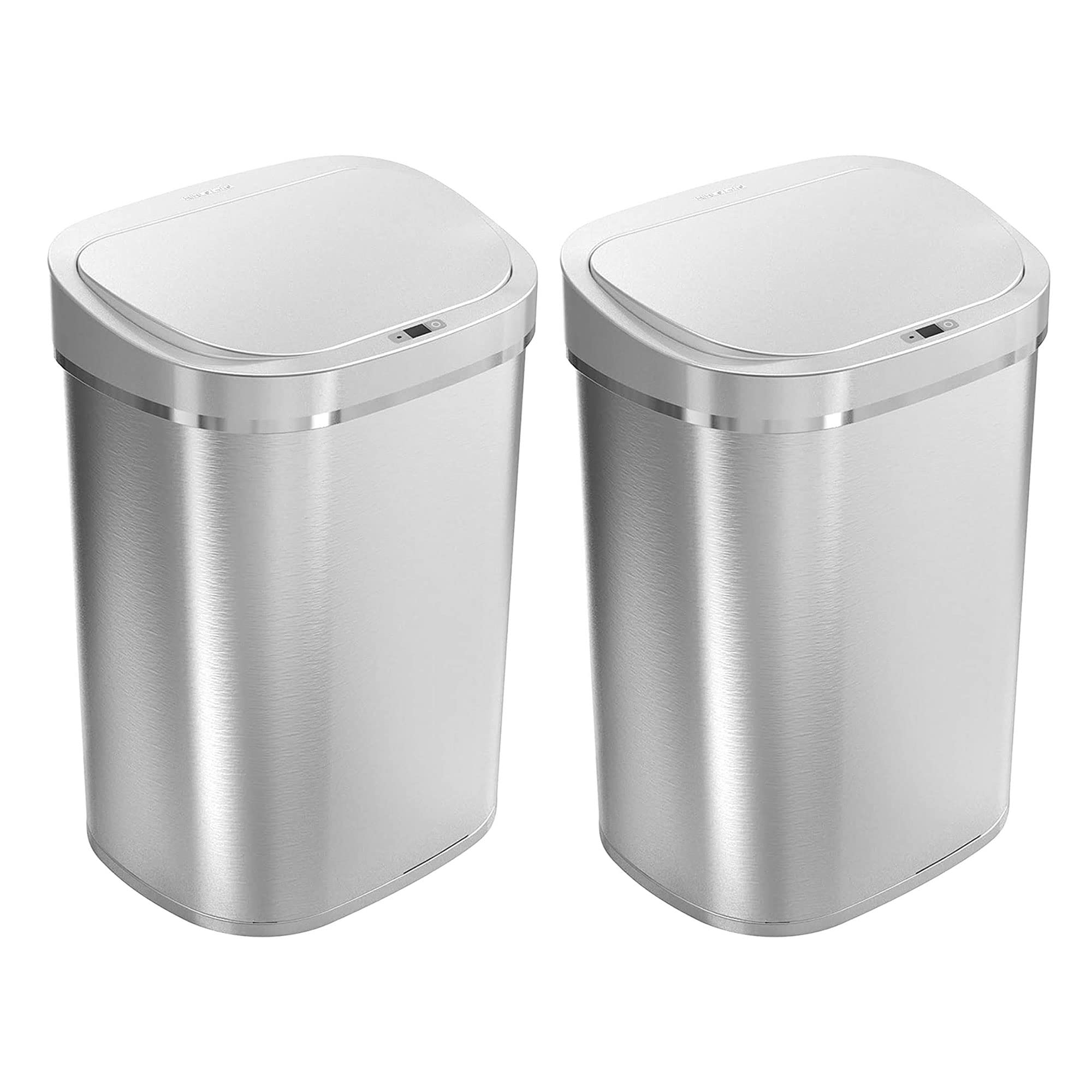 NINESTARS 21 Gallon Rectangular Stainless Steel Automatic Soft Close Motion Sensor Trash Can with Manual Mode, Ring Liner, and Non-Skid Base (2 Pack)