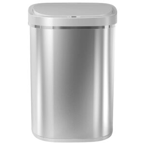 NINESTARS 21 Gallon Rectangular Stainless Steel Automatic Soft Close Motion Sensor Trash Can with Manual Mode, Ring Liner, and Non-Skid Base (2 Pack)