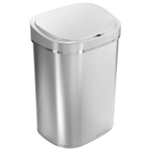 NINESTARS 21 Gallon Rectangular Stainless Steel Automatic Soft Close Motion Sensor Trash Can with Manual Mode, Ring Liner, and Non-Skid Base (2 Pack)